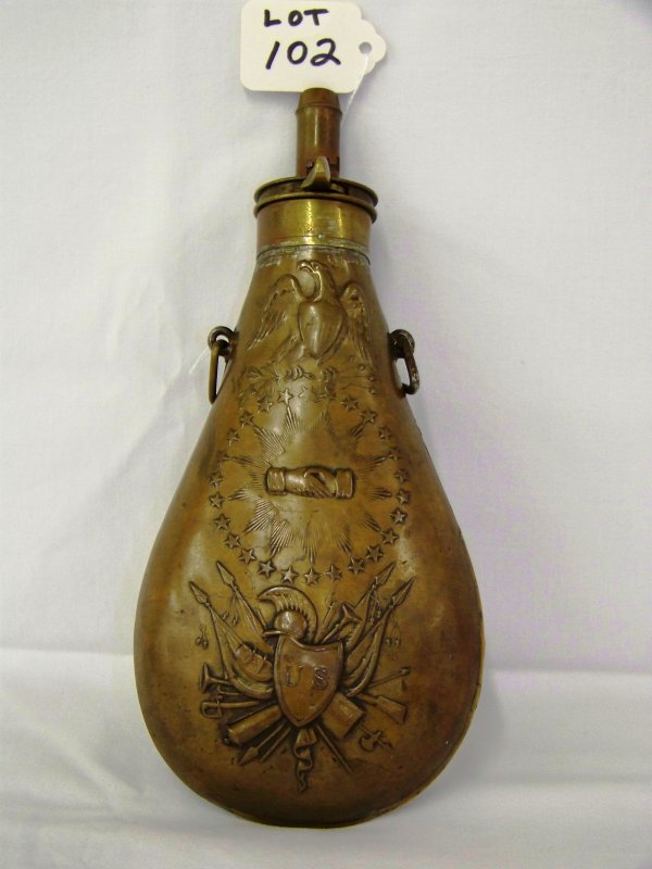 102: Antique Civil War Peace Powder Flask - May 30, 2009 | K&M Auction ...