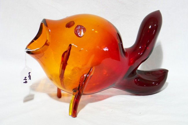 49: Large Early Blenko Amberina Art Glass Fish