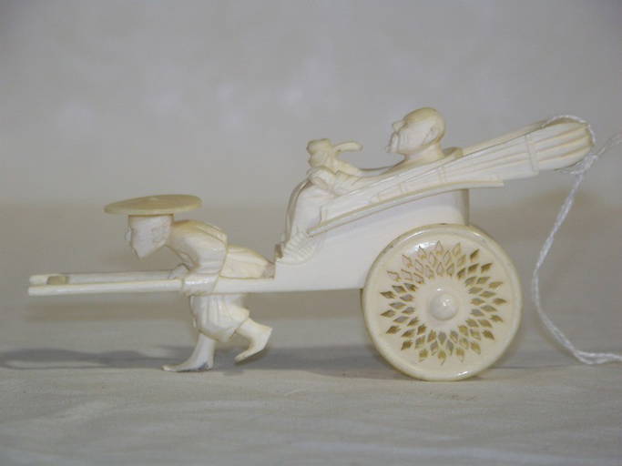 Vintage Chinese Ivory Carving Of Man & Rickshaw