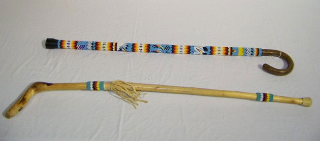 77: Pair Vintage Indian Beaded Walking Sticks / Canes : Lot 77
