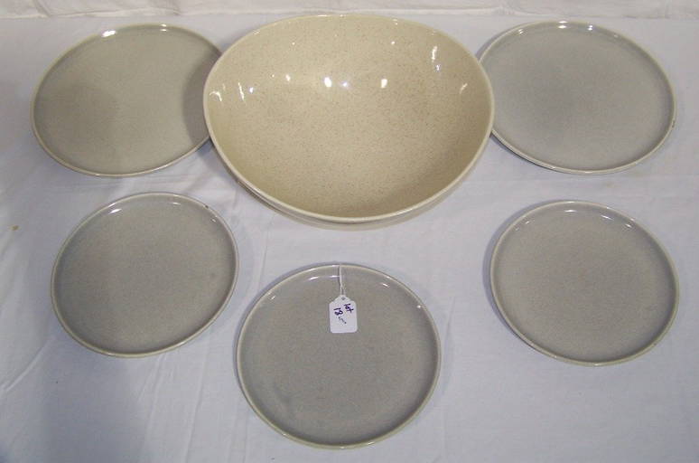 Large Red Wing Bowl & 5 Russel Wright Plates