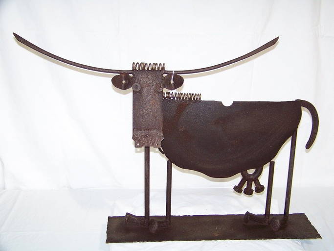 Vintage "bill Heise" Folk Art Iron Sculpture Of Longhor