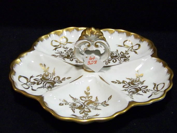 Vintage Porcelaine De France Gilded Divided Serving Tra