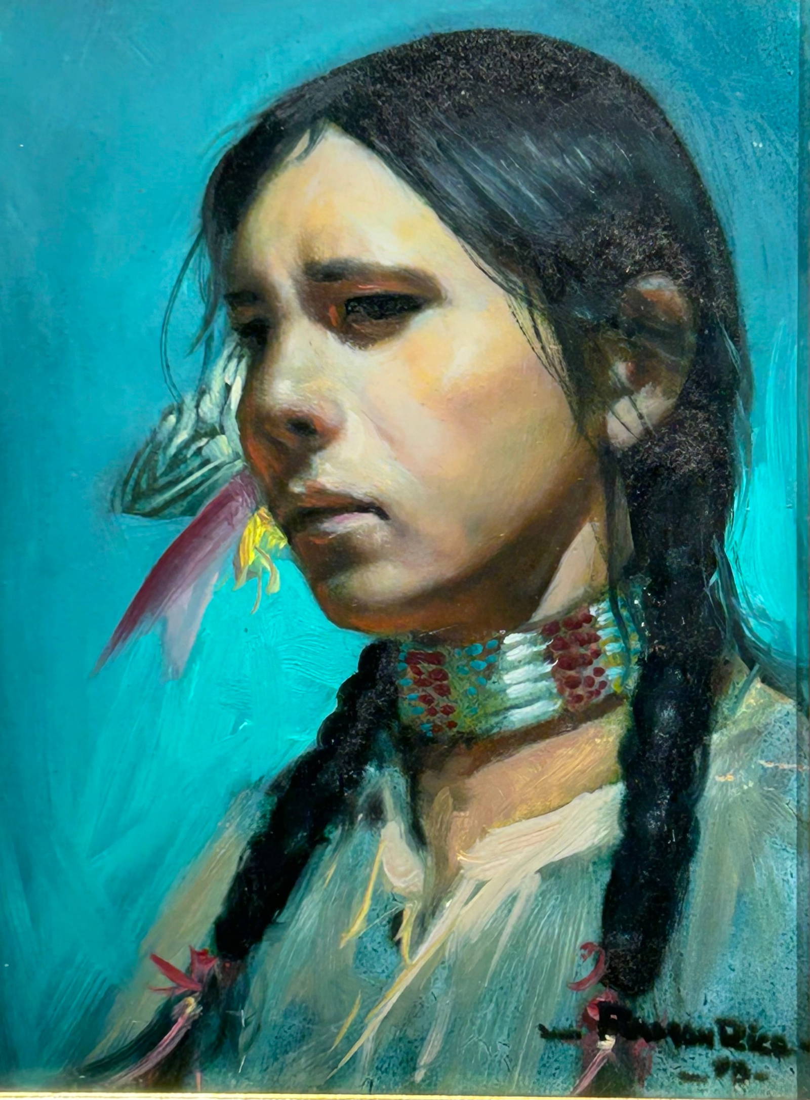 Ramon Rice (1928 - 1985) Oil Painting Beautiful Portrait Of Native ...