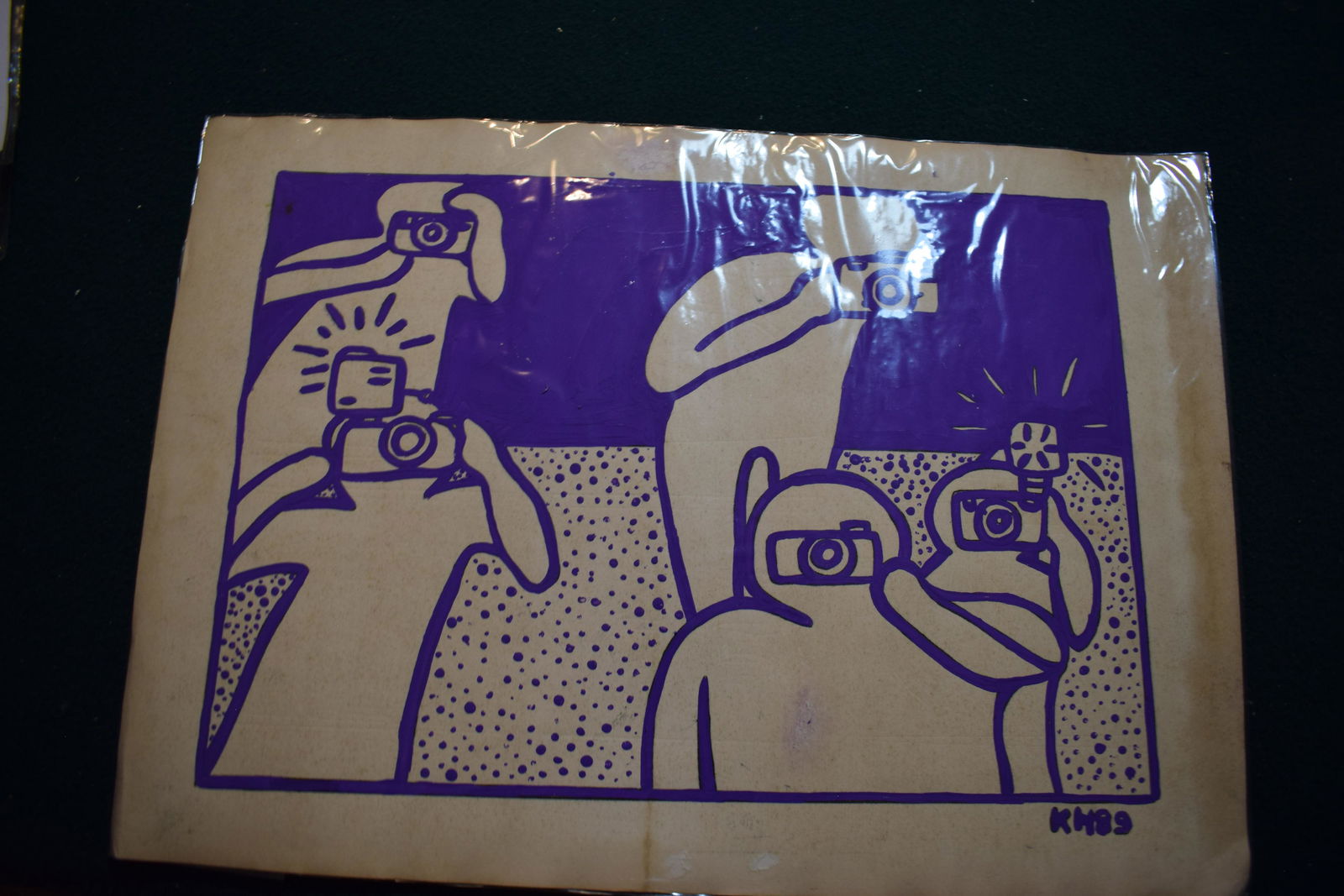 Keith Haring Color Original Painting On Light Stock W Gallery Stamps