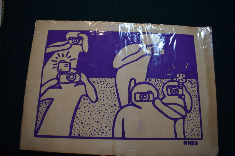 Keith Haring Color Original Painting On Light Stock W Gallery Stamps