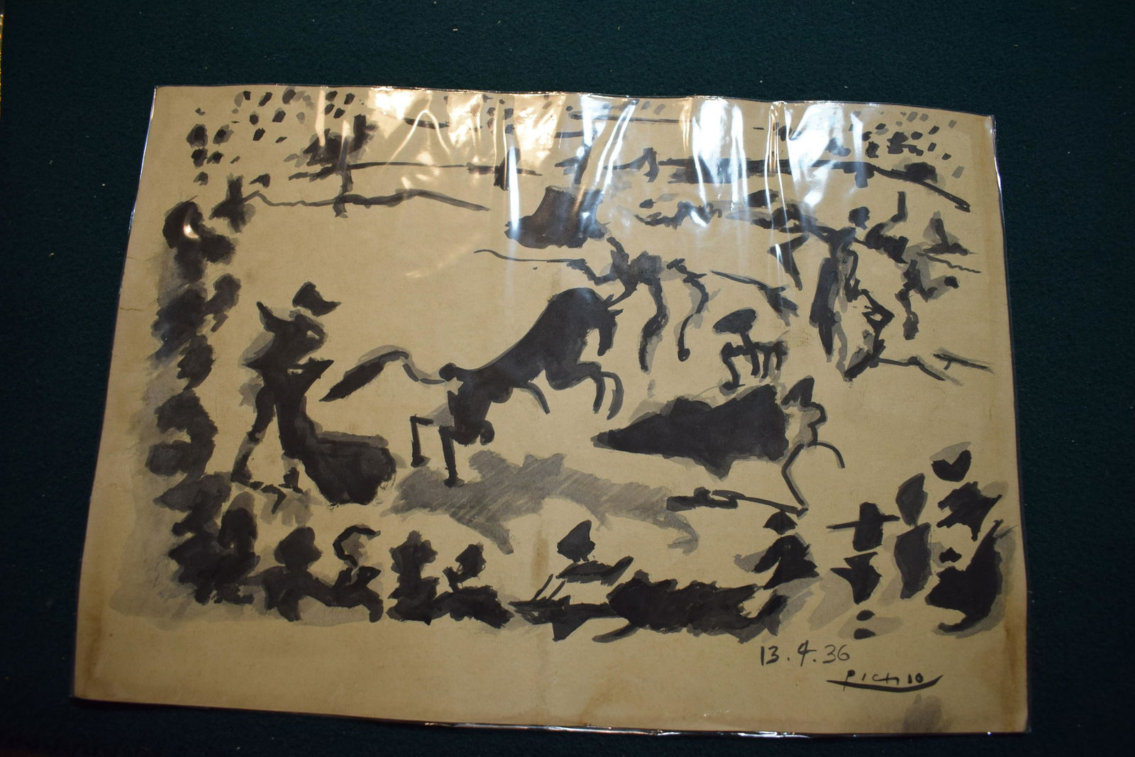 Pablo Picasso Original Ink Bulls Drawing On Paper W Gallery Stamps Auction