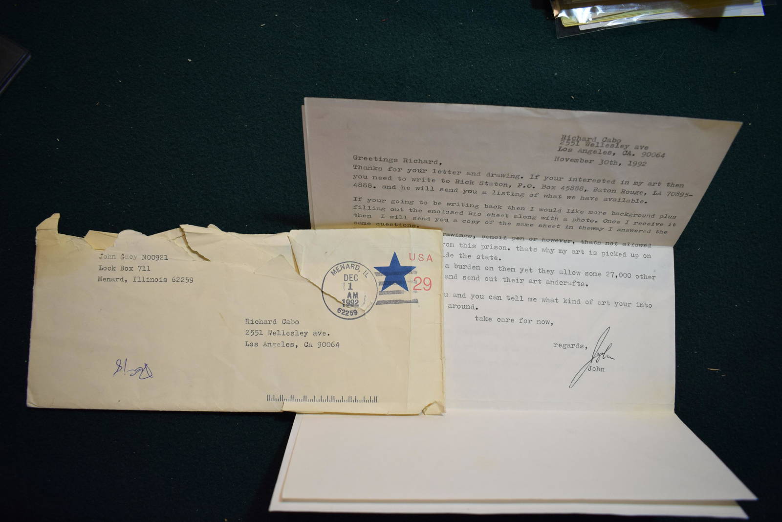John Wayne Gacy Serial Killer Signed Letter W Envelope Auction