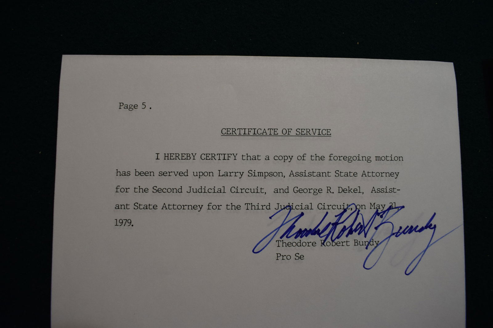 Theodore (ted) Robert Bundy Serial Killer Signed Court Document Cut ...