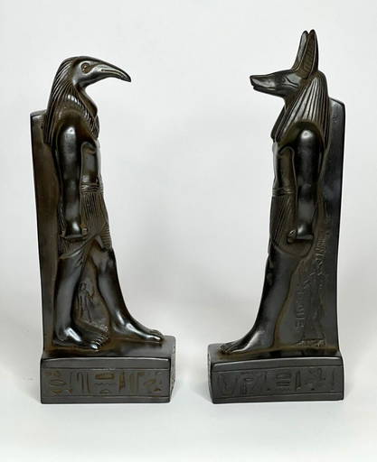 Pair Handcared Egyptian Statues Anubis Thoth Stone