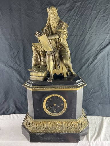 Huge And Extremely Rare 19c Leonardo Davinci French Bronze Mantle Clock