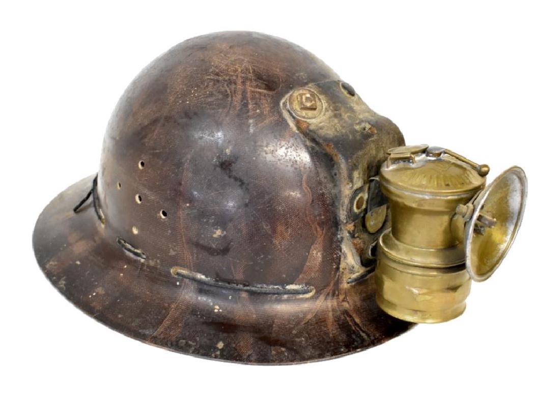 ANTIQUE MINER'S HELMET WITH HEADLAMP