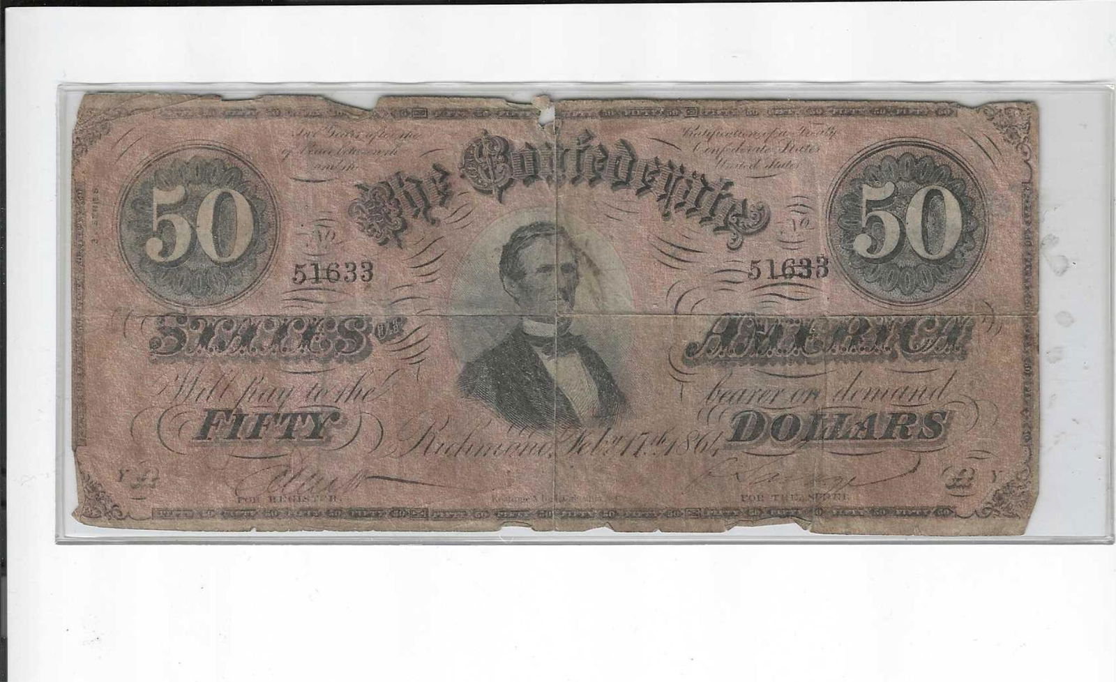 1861 $50 Confederate Note Auction