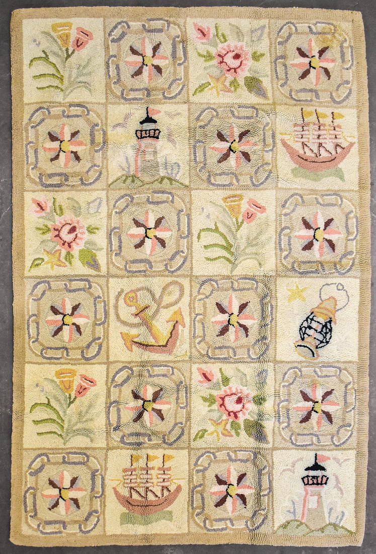 Hand-hooked Nautical Themed Rug Auction