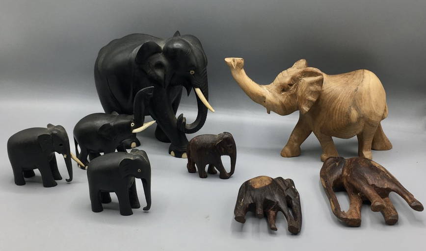 Eight Elephant Carvings