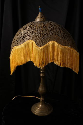 Antique 1920s Syrian Pierced Lamp With Fringe