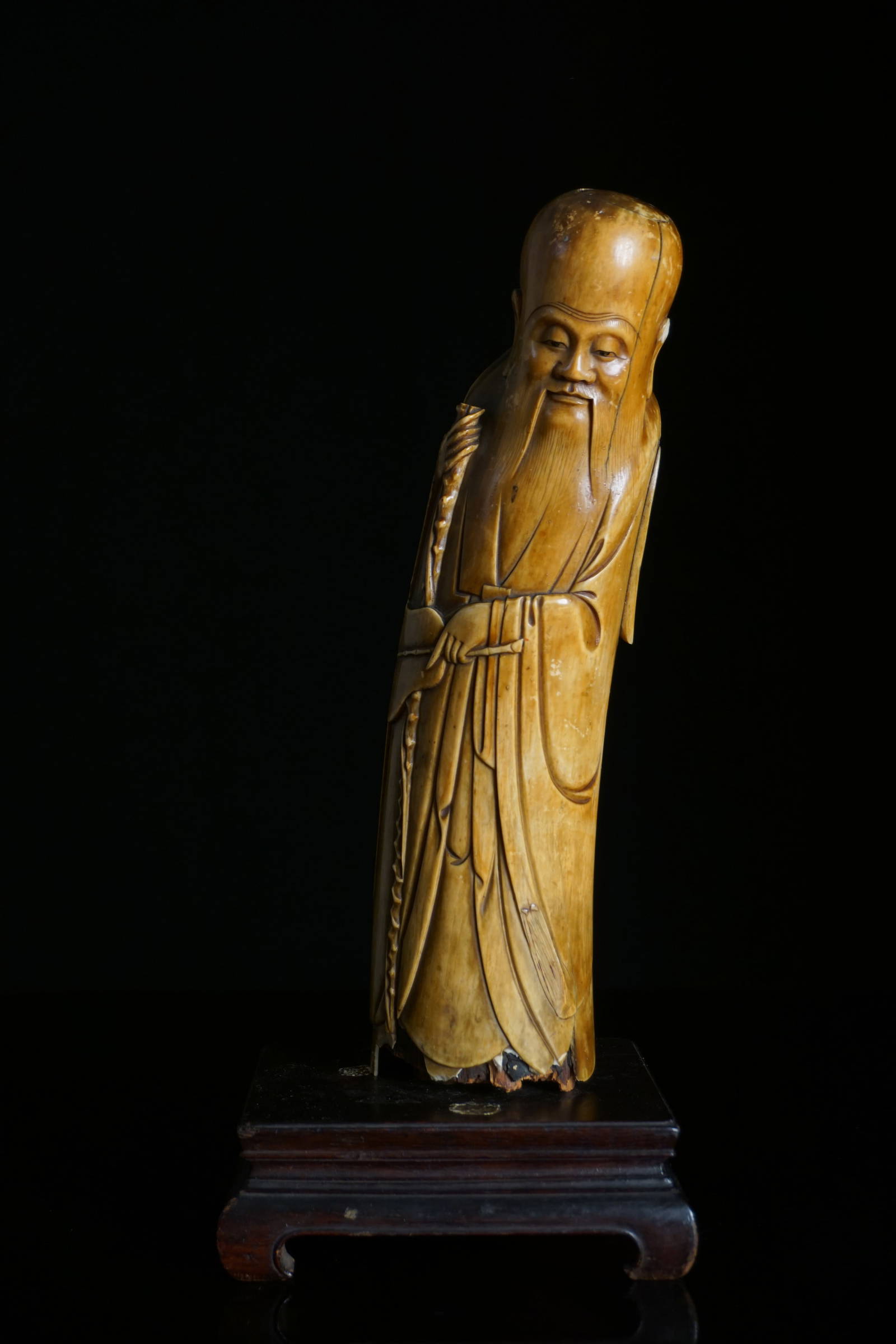 Antique Chinese Carved Figure Of Shou Lao, Ming Dynasty Auction