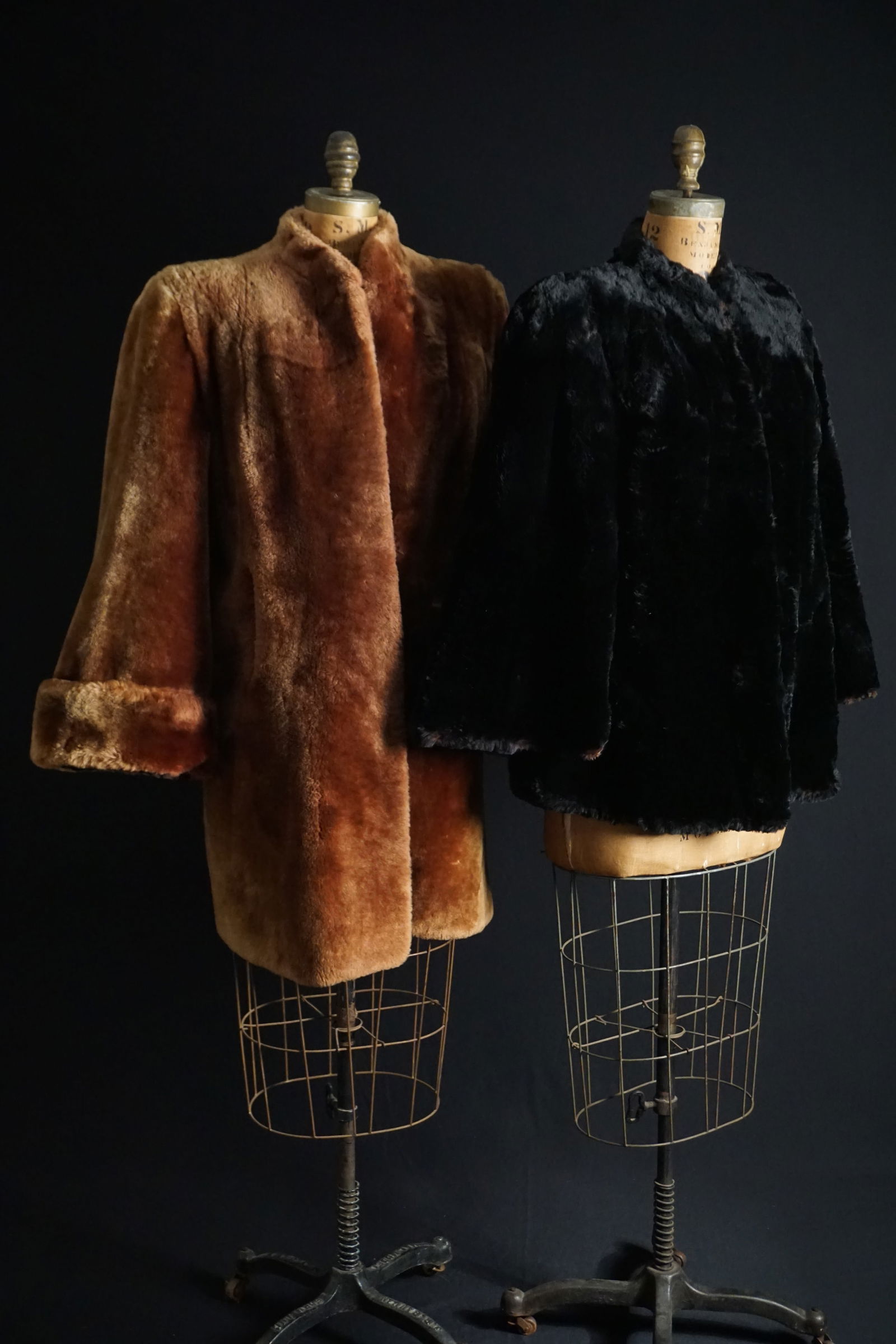 Two Vintage 1940s Mouton Fur Coats