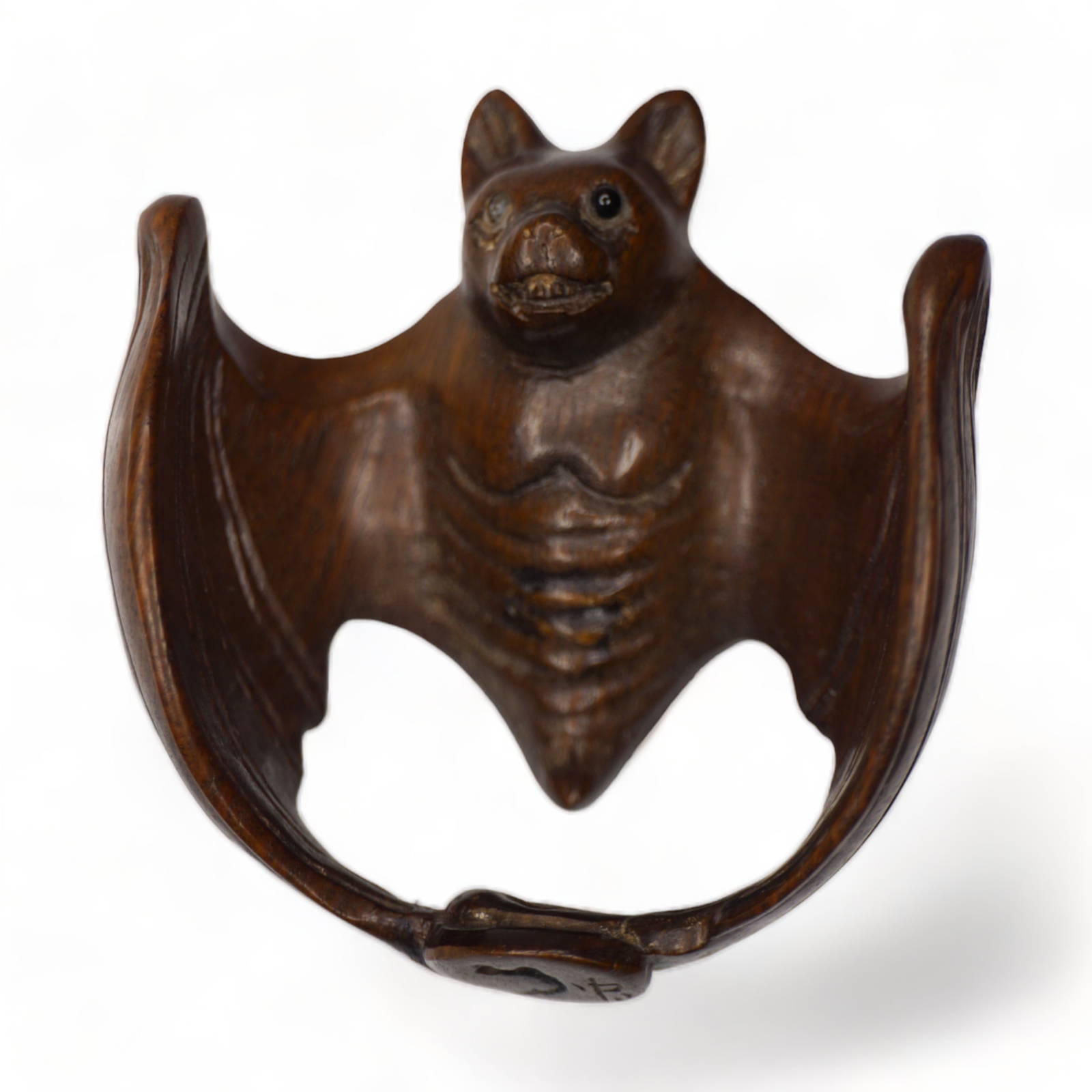 Antique Japanese Boxwood Netsuke Of A Bat, Signed, Meiji Auction