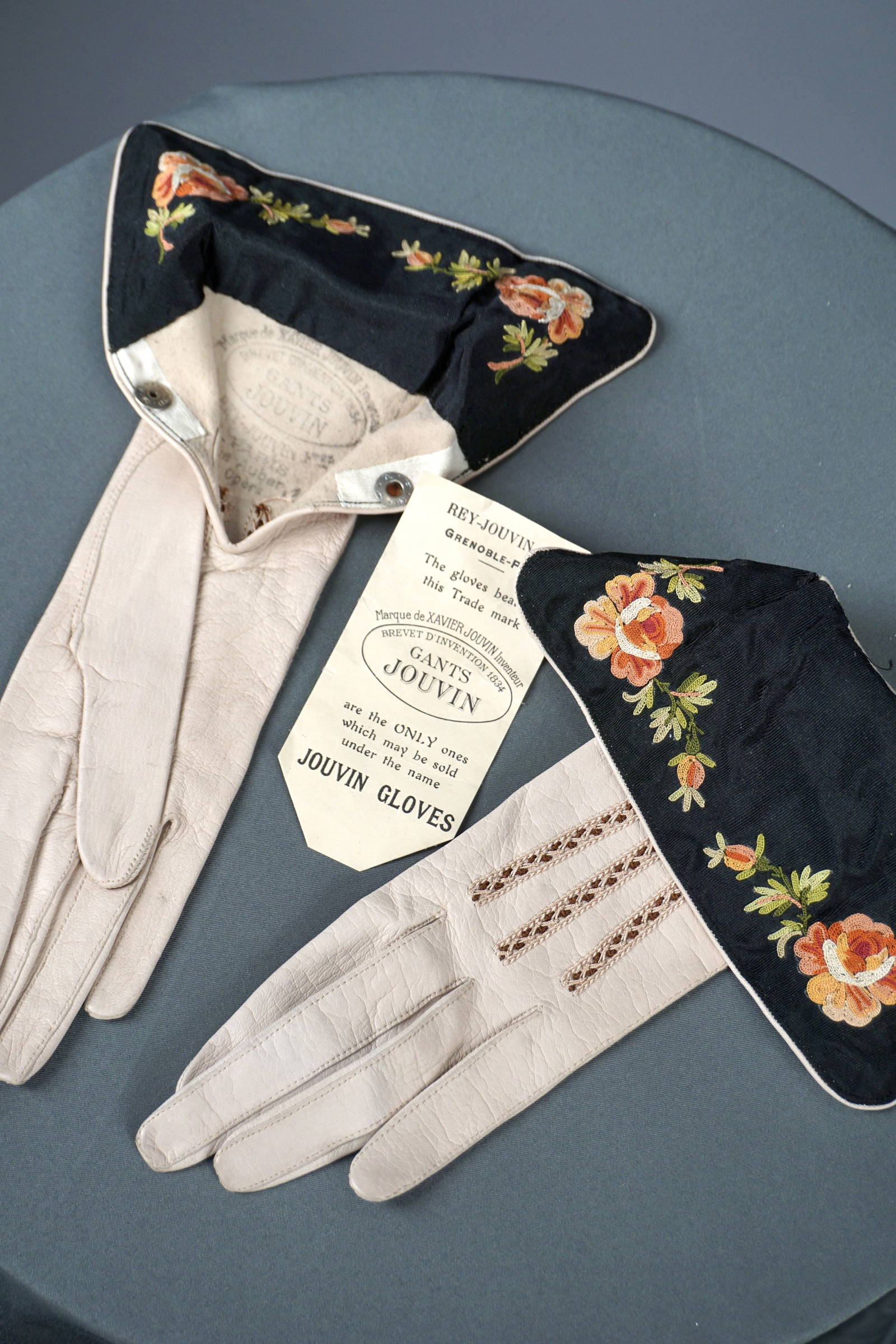 Antique French Embroidered Leather Gloves, Xavier Jouvin Est. 1834 ...