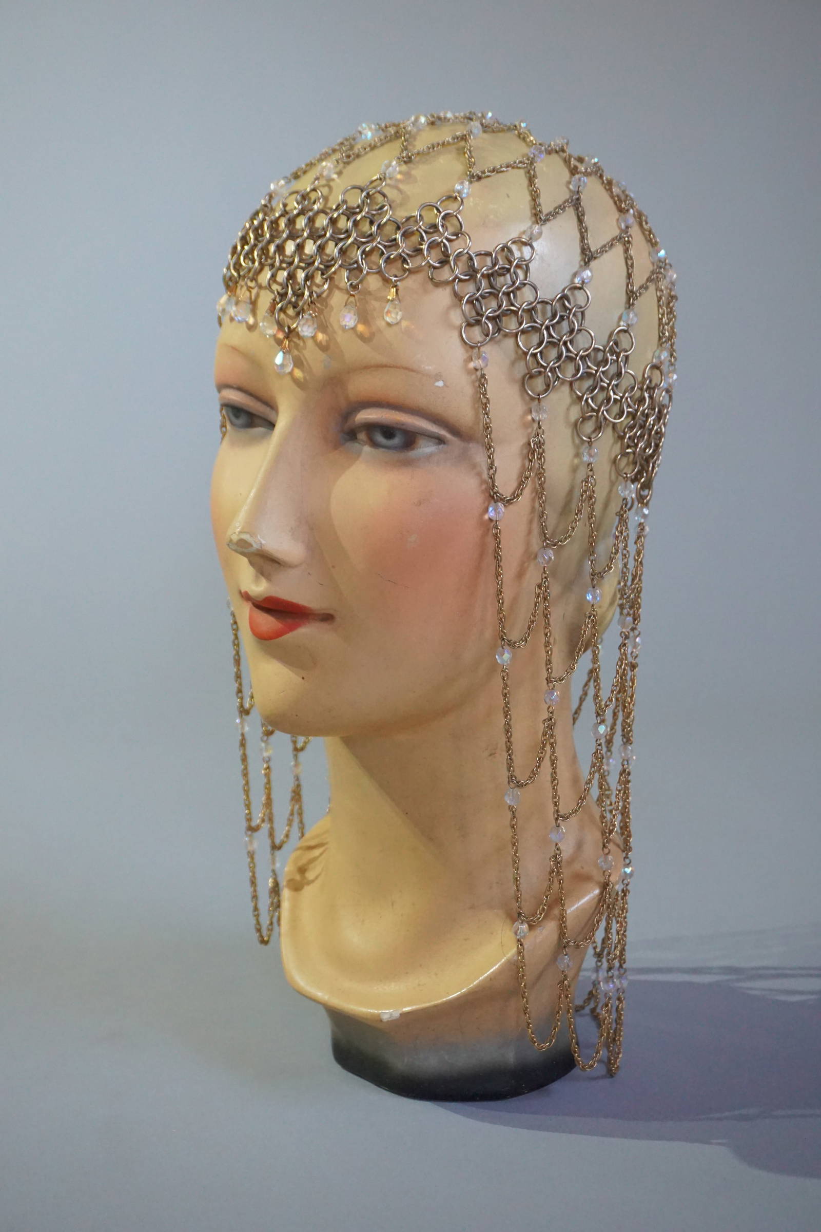 Vintage Chainmail Crystal Beaded Headdress Hat In 1920s Art Deco ...