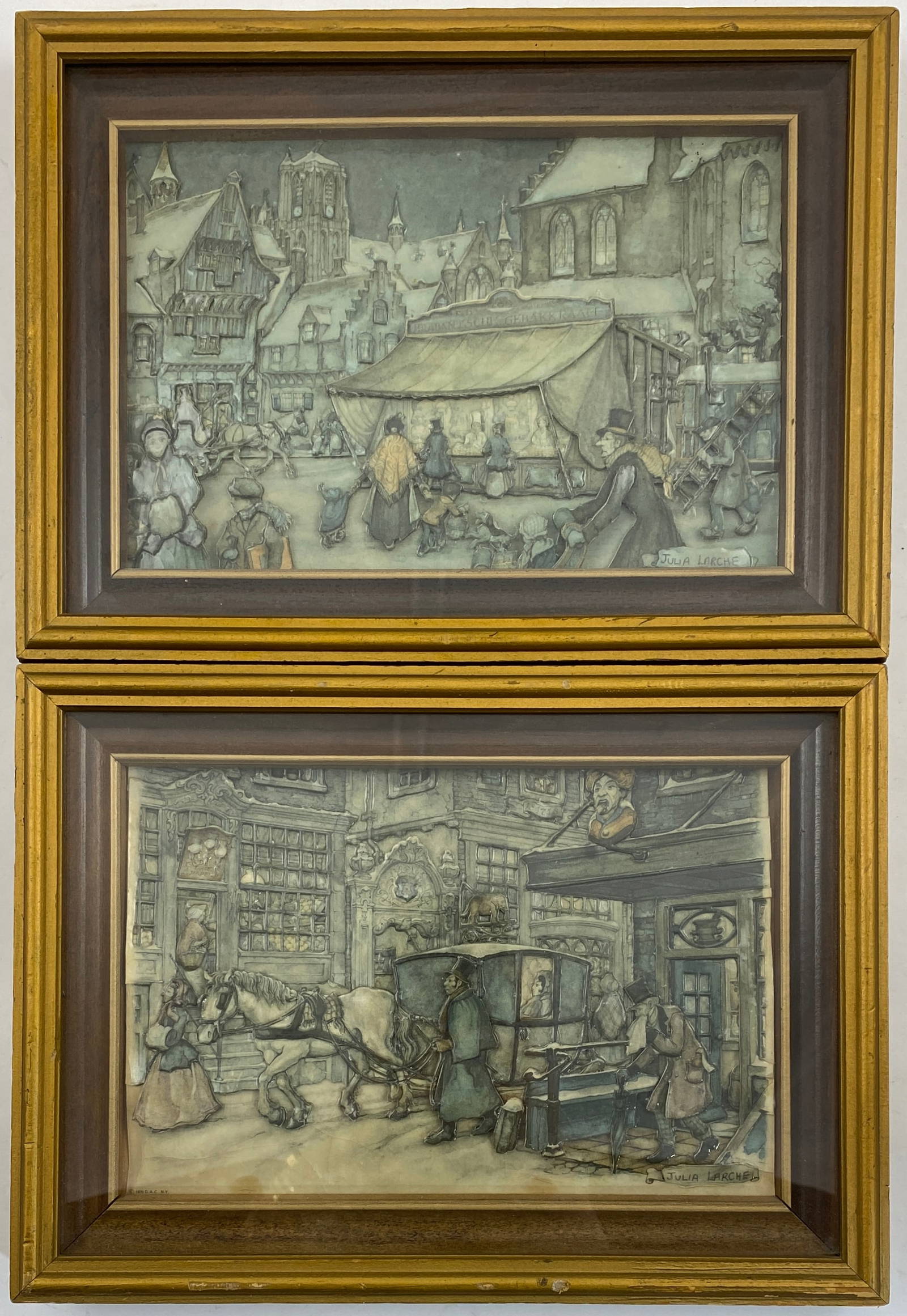 Pair Of Julia Larche - German Hand Cut Paper Collages Auction