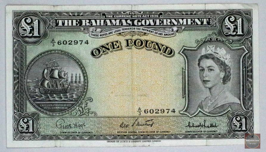 1953 Bahamas 1 Pound Banknote