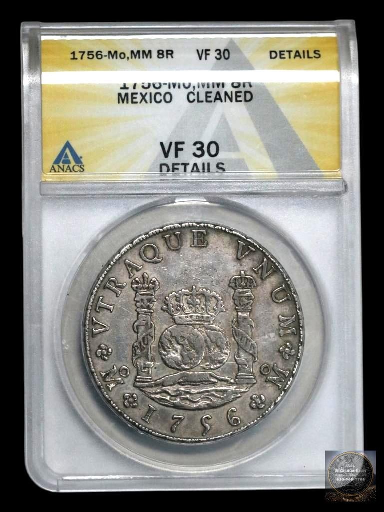 1756 Mo Mm Mexico Spanish Colony 8 Reales (anacs) Vf30 Details Auction