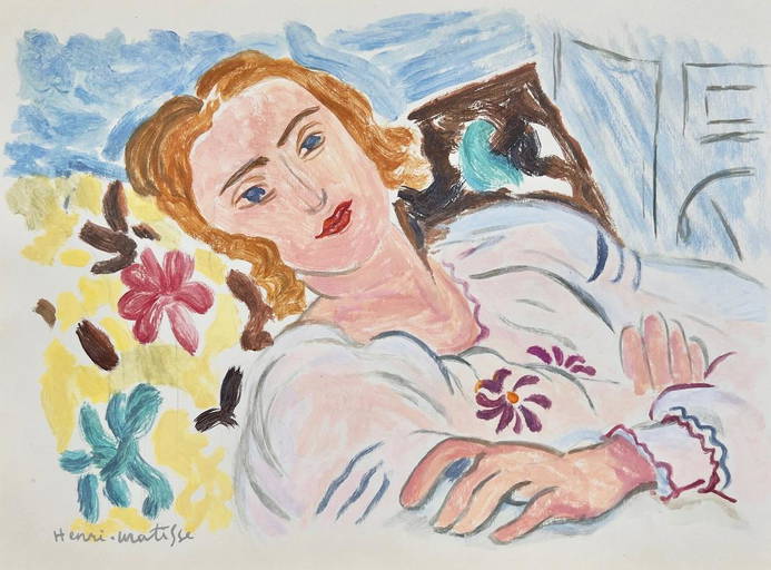 Gouache On Paper Expressionism French Henri Matisse Woman Portrait Painting
