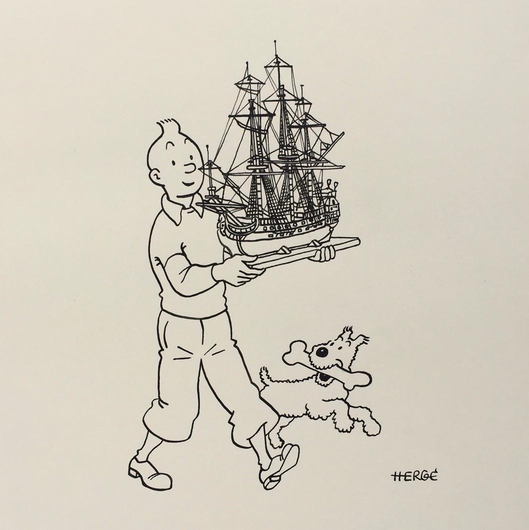 Ink Drawing Belgian Comics Style Herge Tintin And Milou The Unicorn Ship Auction