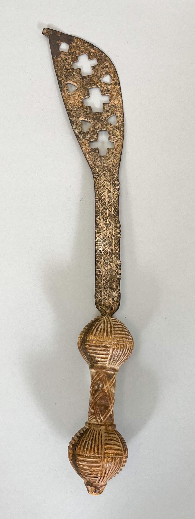 African, Akan, Ghana, Perforated Forged Iron "okomfo Afena" Ceremonial ...