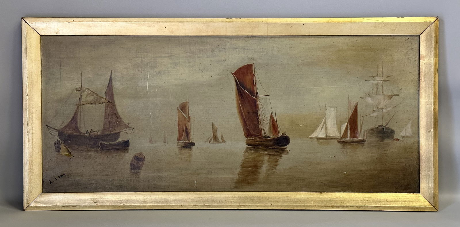 19th Century Antique I. Long British School Seascape With Sailboats Oil ...