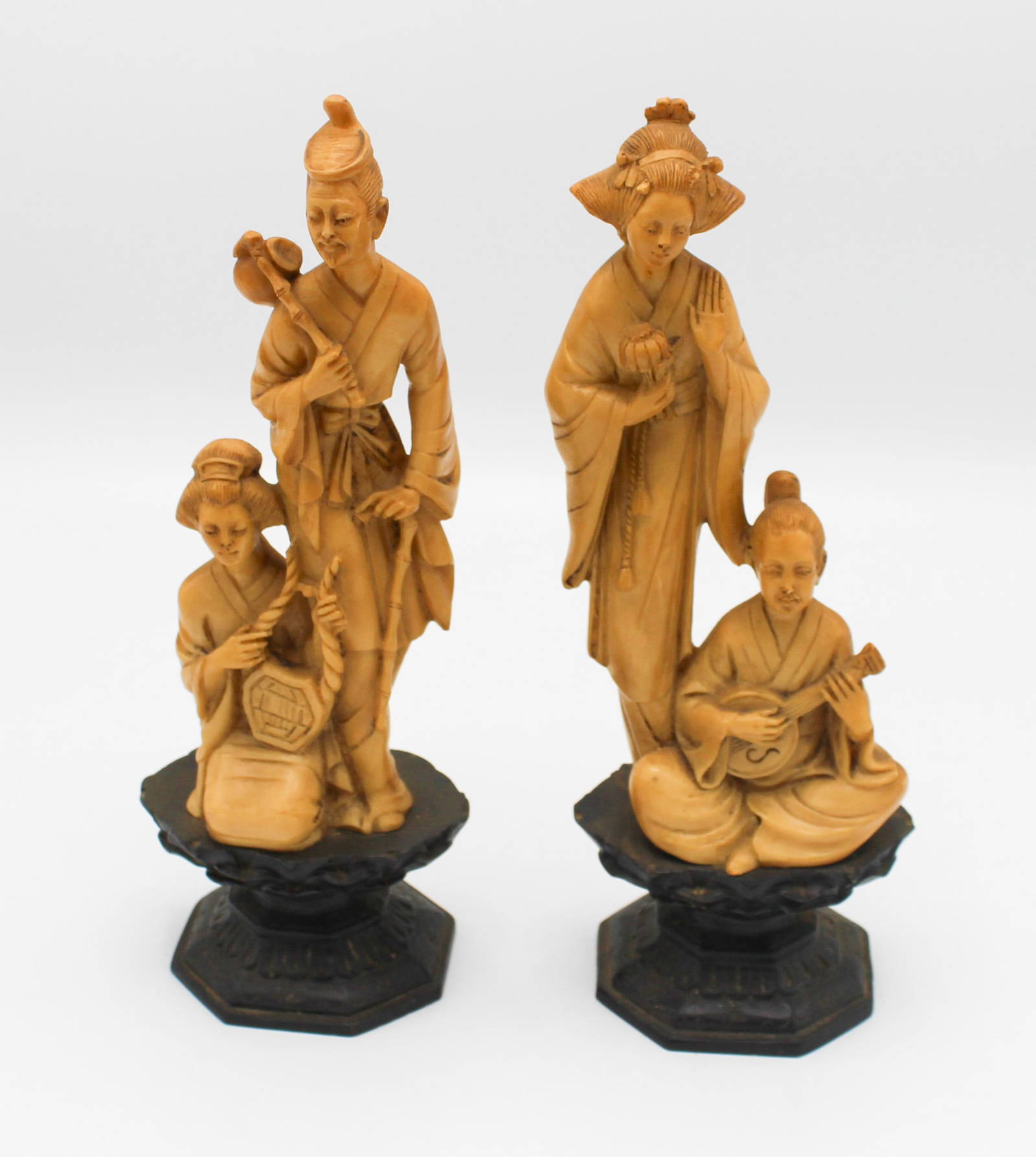 Pair Of Vintage Alabaster Resin Carved Geisha Sculptures By A. Santini ...