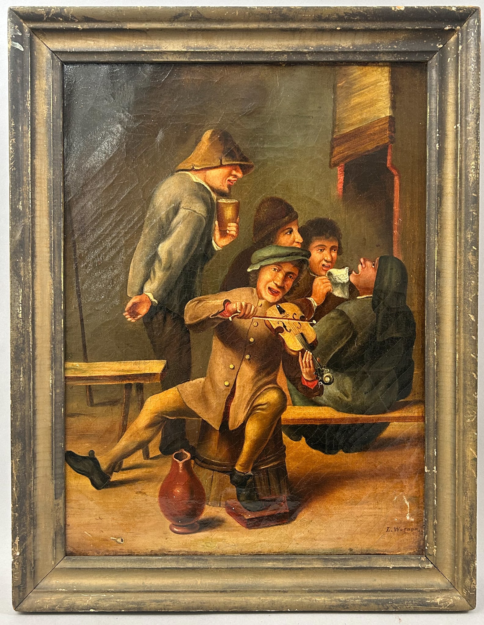 Antique Oil On Board Portrait Of King`s Jesters By L. Wagner Auction
