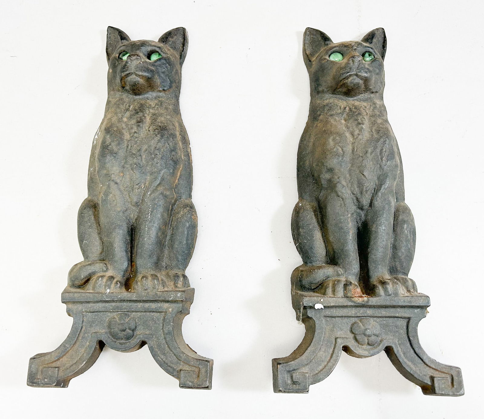 Pair Of Vintage Cast Iron Cats Fireplace Andirons With Glass Eye Auction