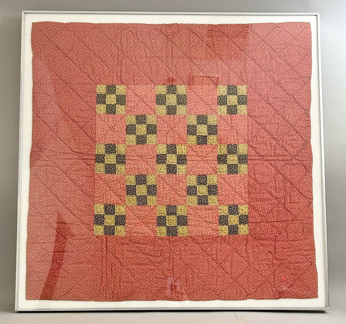Vintage Framed Nine Patch Chain Crib Quilt Auction