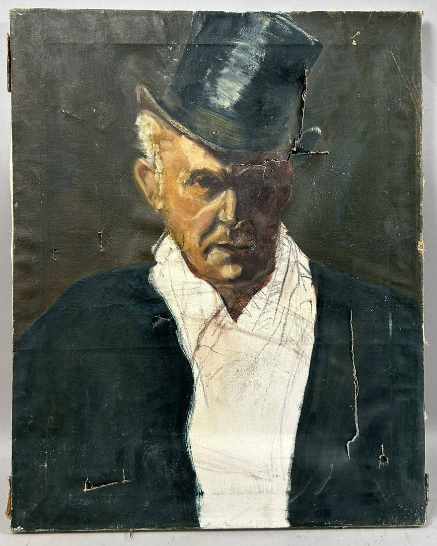 Vintage Oil On Canvas Man Portrait By Harry Murphy Auction