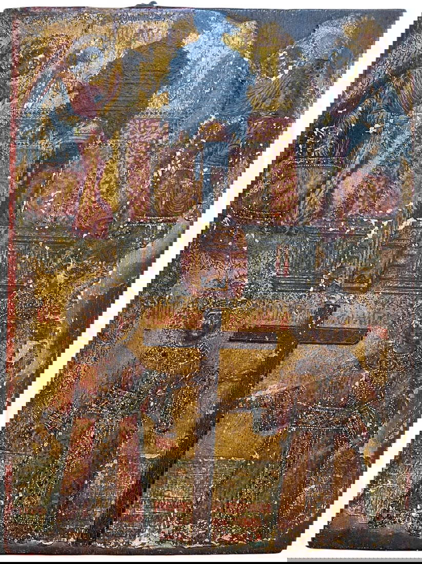 Polychrome Rectangular Icon Of Byzantine Expression Auction