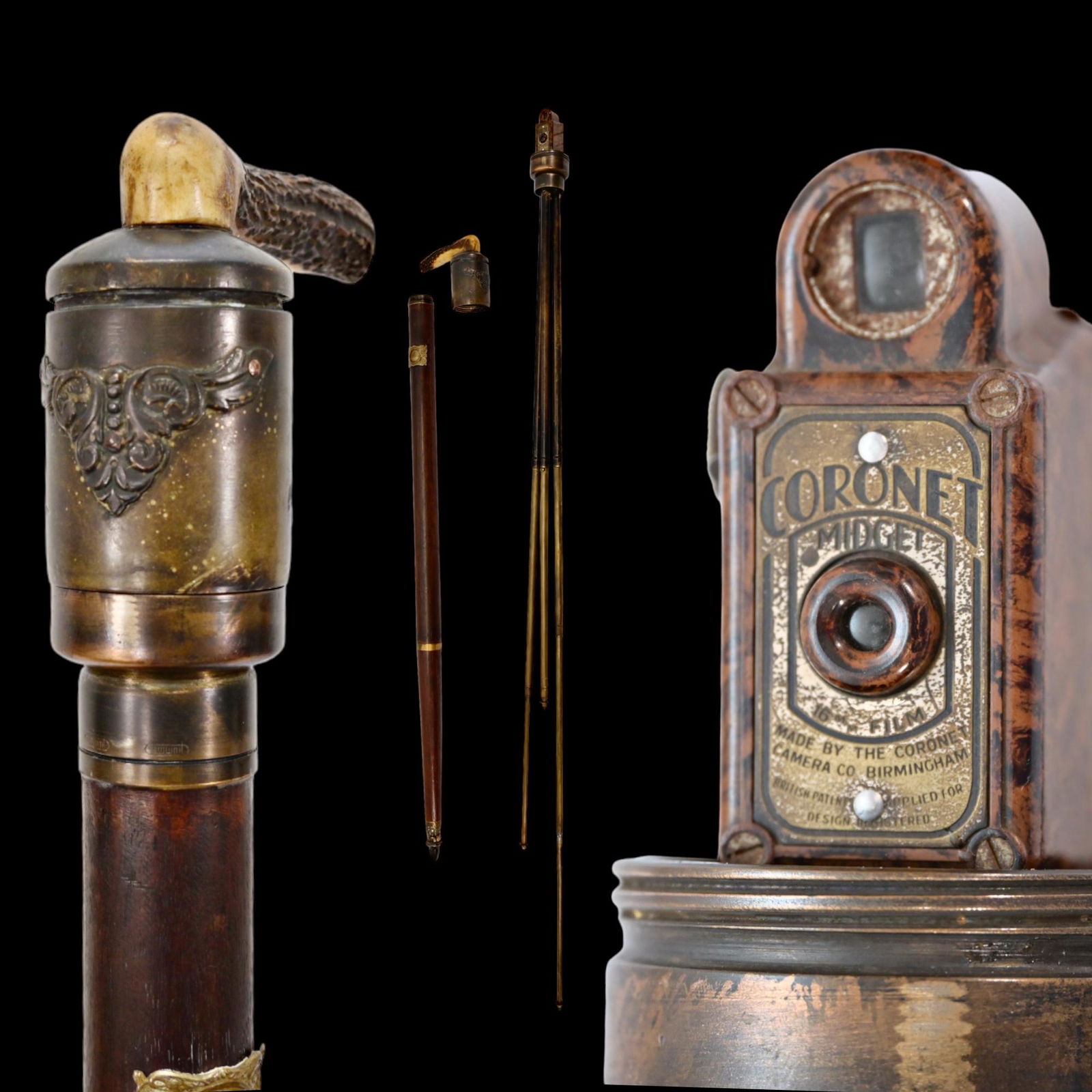 A Unique English Coronet Midget Camera Cane With Tripod. Thomas Brigg ...