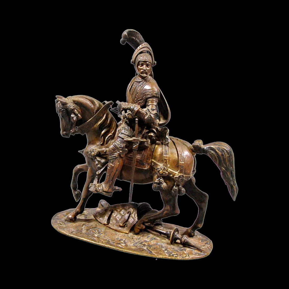 A Bronze Composition Depicting An Equestrian Knight Of The Medieval ...