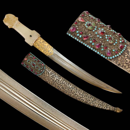 Very Rare Dagger With Jade Handle, Wootz Blade, Precious Stones And ...