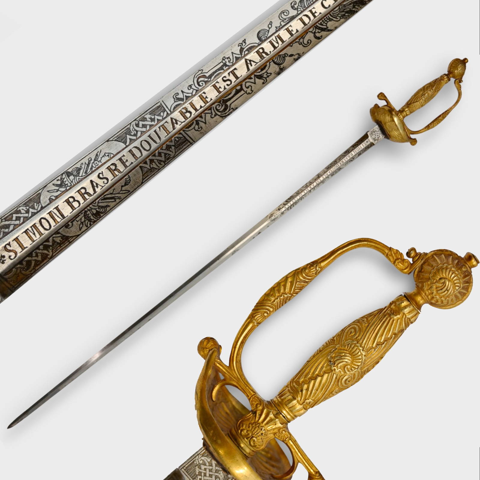 A Small Sword In Excellent Condition, Gilding, Inscriptions On The ...