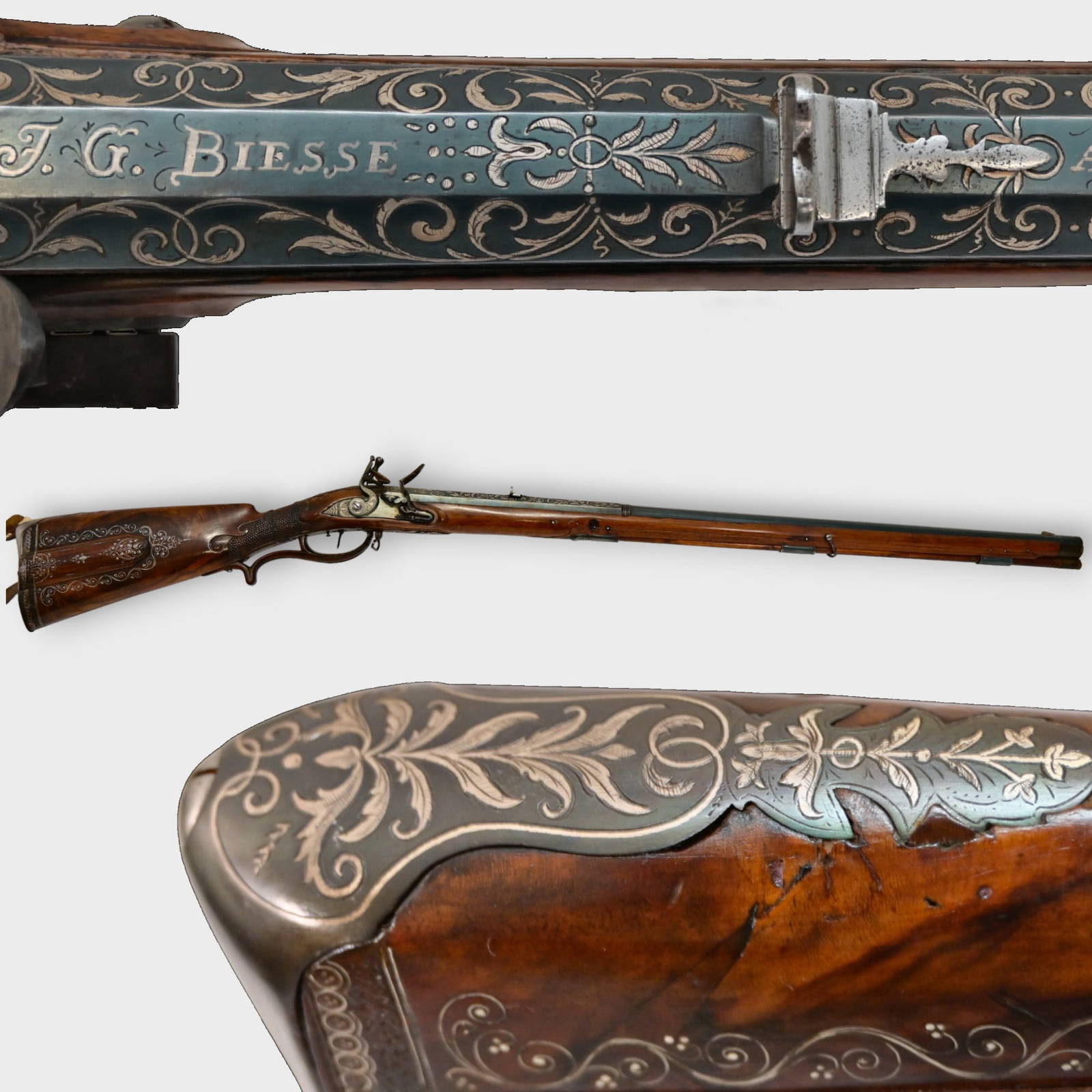 Very Rare Flintlock Rifle By J.g. Biesse Helmstedt, Germany, Around ...