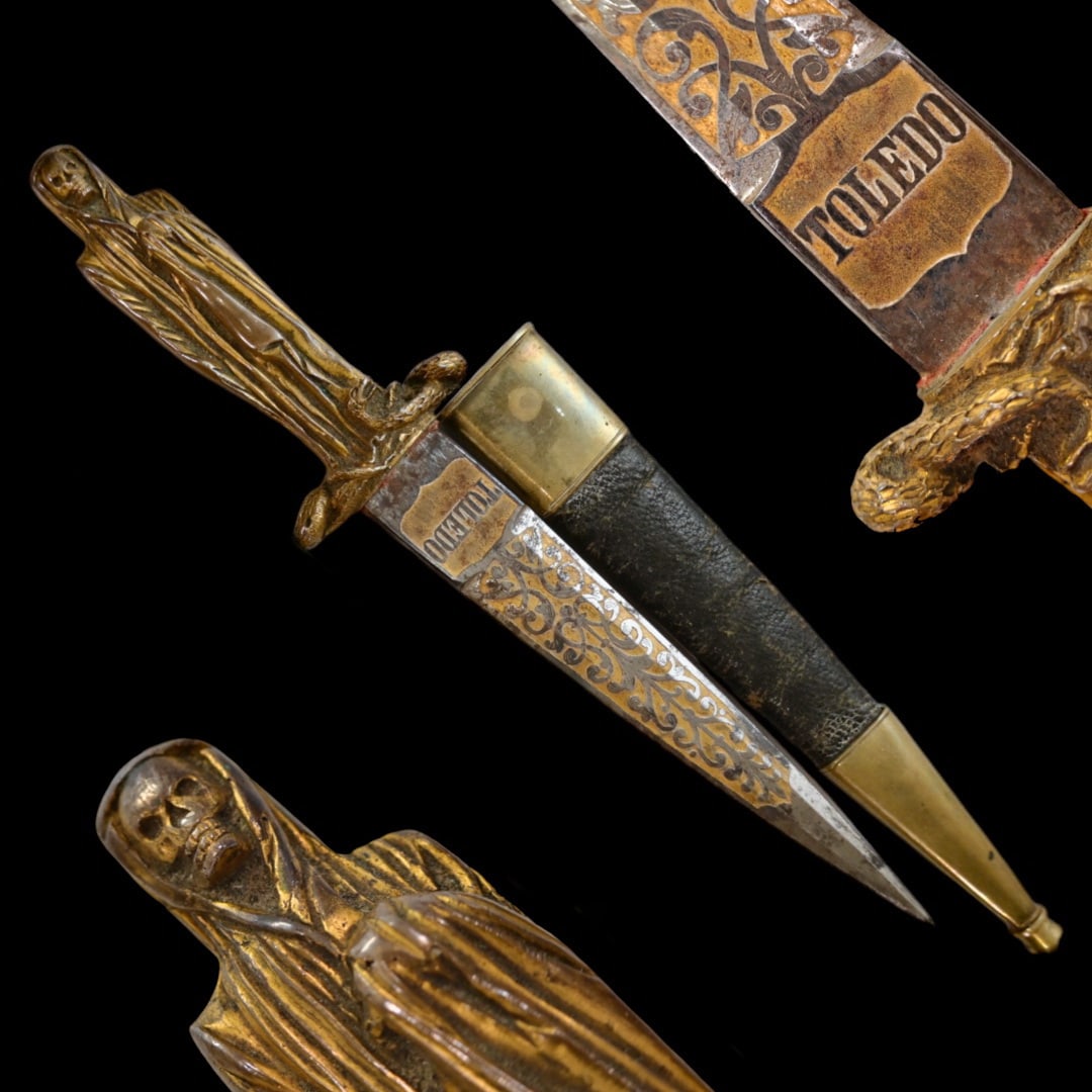 A Rare Masonic Dagger "memento Mori", Etching, Gilding, Spain, Toledo ...