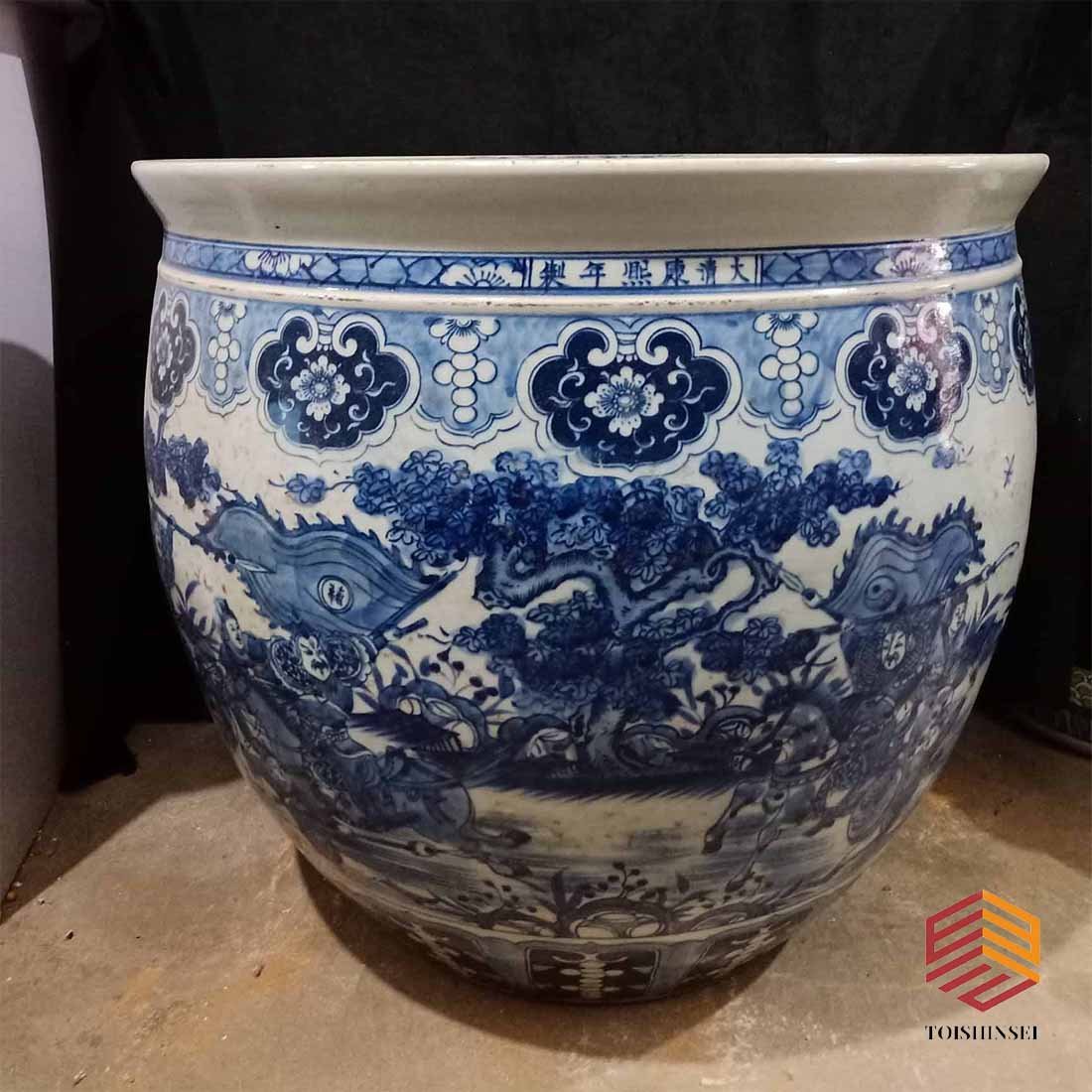 Qing Kangxi Blue And White Large Painting Vat With Figures And Generals ...