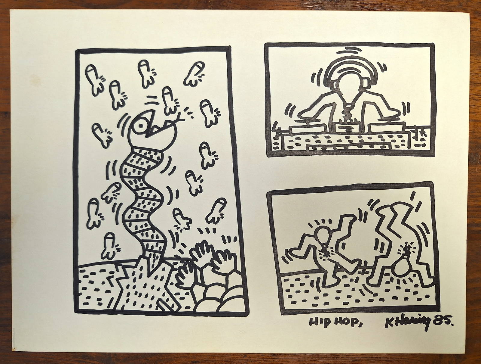 Keith Haring 12x16 'hip Hop' Marker On Board Auction