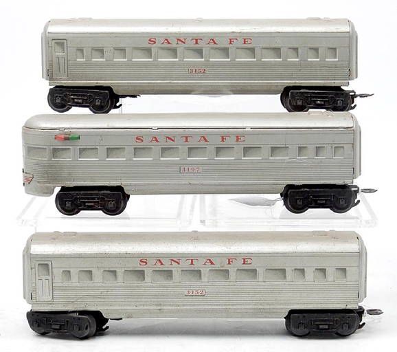 Three Marx Santa Fe O Gauge Passenger Cars