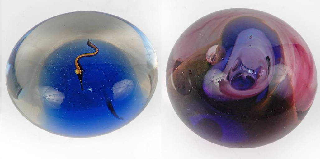 Two Dominick Labino Studio Art Glass Paperweights