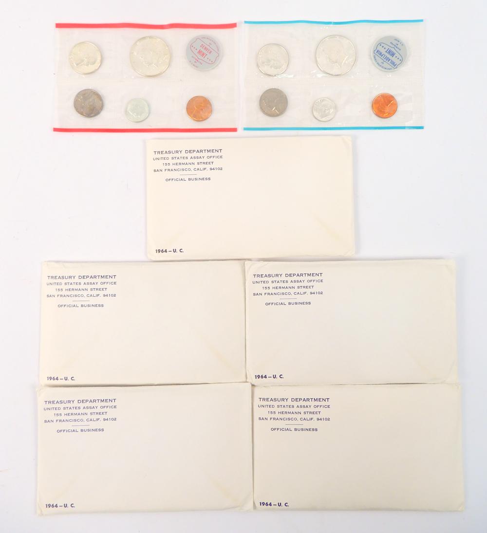 Five 1964 U. S. Uncirculated Coin Sets
