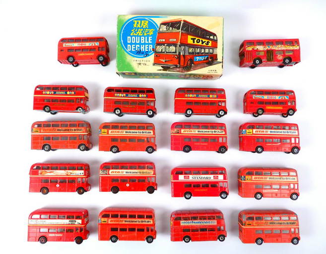 Twenty English Double Decker Buses
